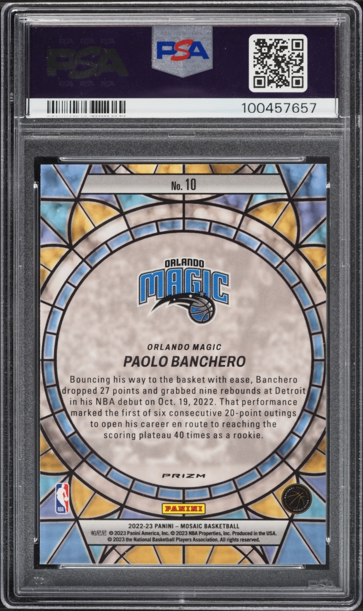 2022 Panini Mosaic Stained Glass Paolo Banchero ROOKIE #10 PSA 10 GEM ...