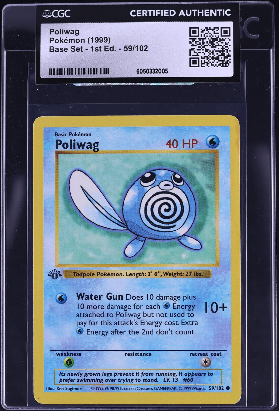1999 Pokemon Base Set Shadowless 1st Edition Poliwag #59 CGC AUTH on ...