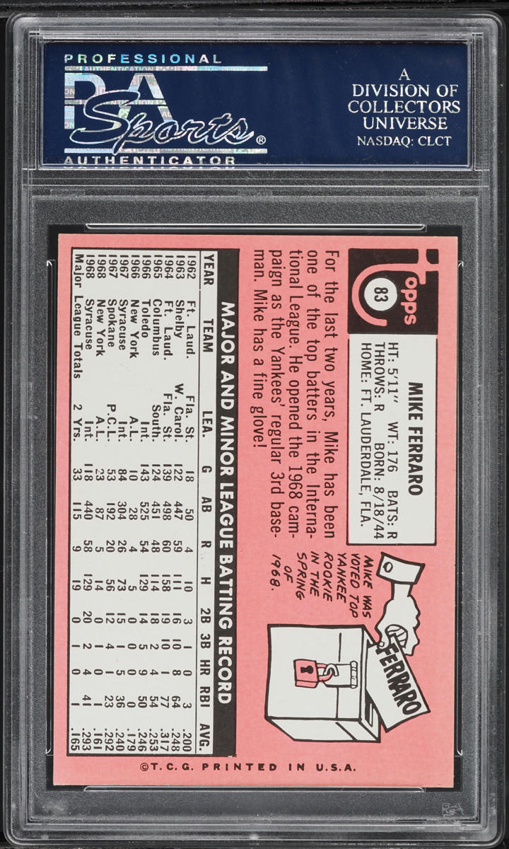 1969 Topps Mike Ferraro #83 PSA 8 NM-MT on Fanatics Collect