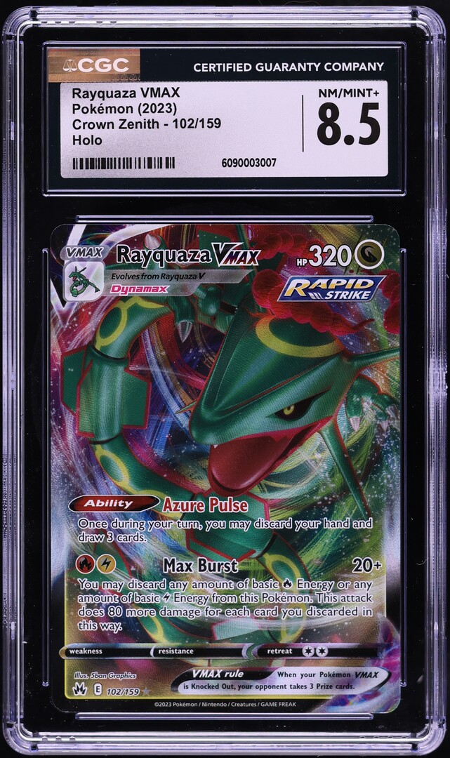2023 Pokemon Sword & Shield Crown Zenith Rayquaza VMAX #102 CGC 8.5 NM ...