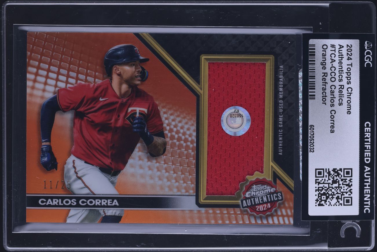 2024 Topps Chrome Orange Refractor Carlos Correa PATCH /25 #TCA-CCO CGC AUTH on Fanatics Collect