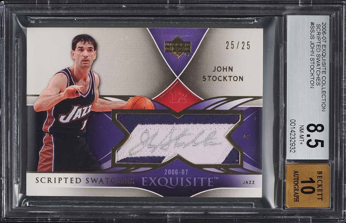 2006 Exquisite Collection Scripted John Stockton PATCH AUTO 25/25 #SS-JS BGS 8.5 on Fanatics Collect