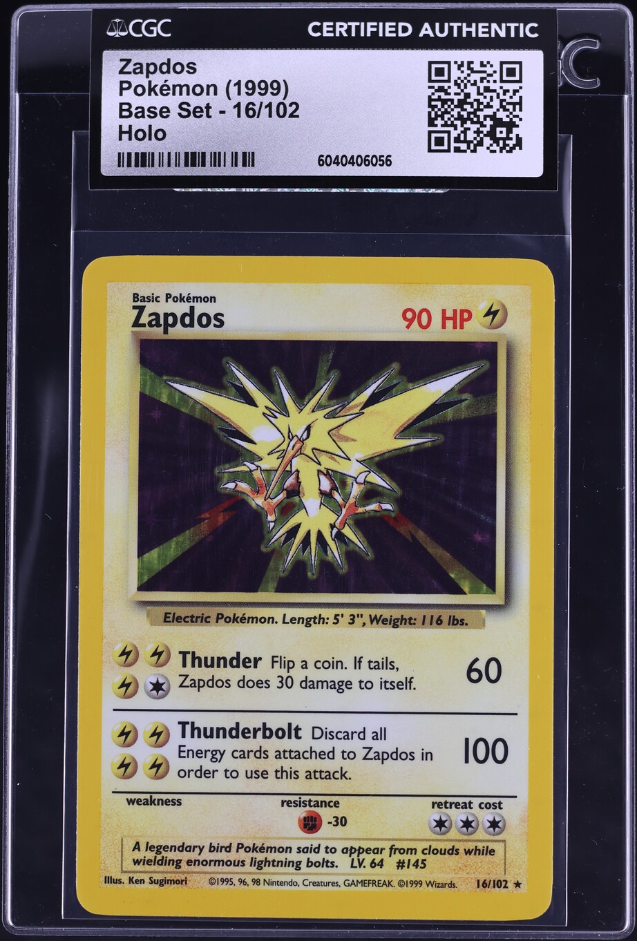 1999 Pokemon Base Set Holo Zapdos #16 CGC AUTH on Fanatics Collect