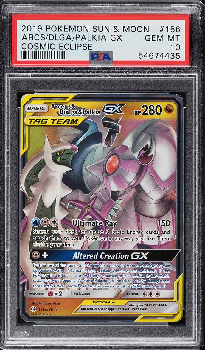 2019 Pokemon Sun & Moon Cosmic Eclipse Arceus Dialga & Palkia GX #156 PSA 10 GEM on Fanatics Collect
