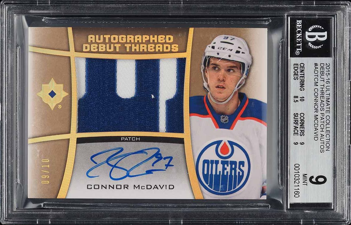 2015 Ultimate Collection Debut Connor McDavid ROOKIE PATCH AUTO /10 BGS ...