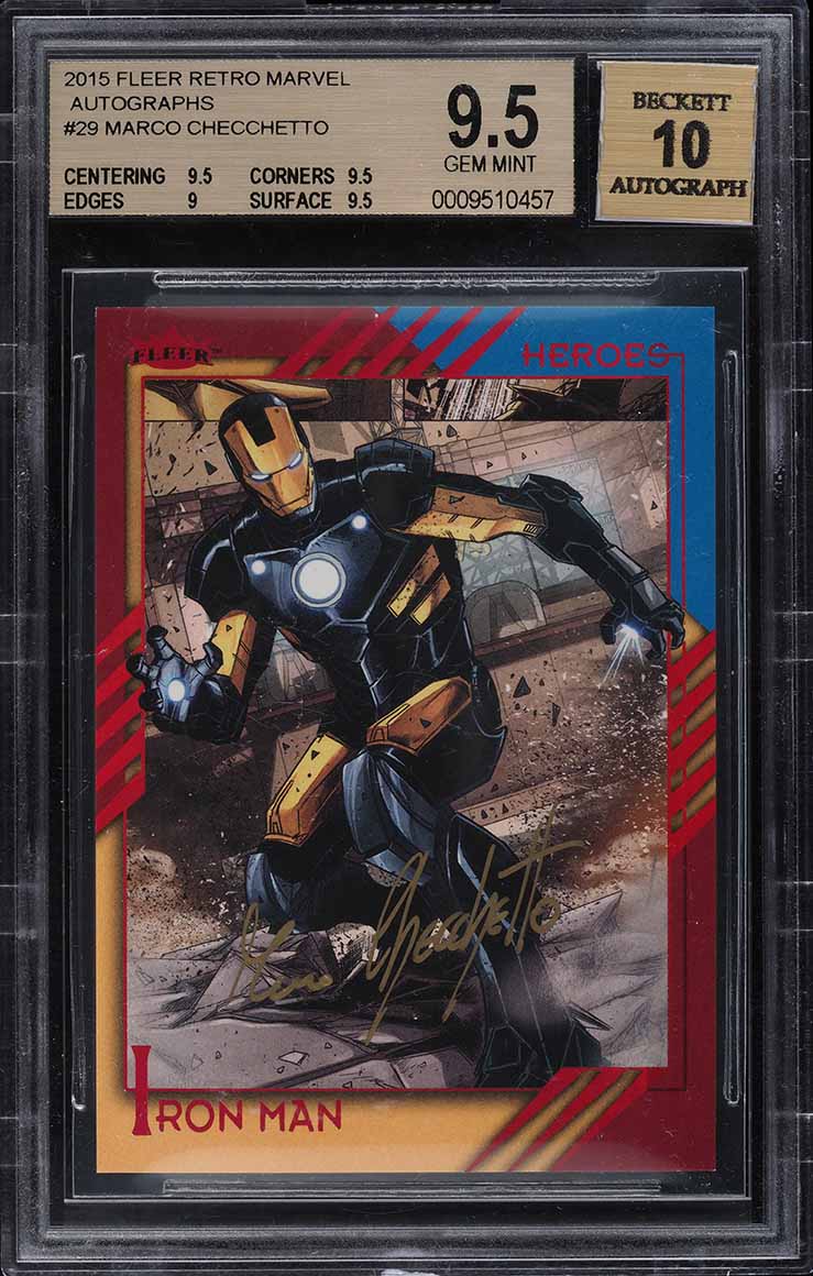 2015 Fleer Retro Marvel Iron Man Marco Checchetto AUTO #29 BGS 9.5 GEM ...