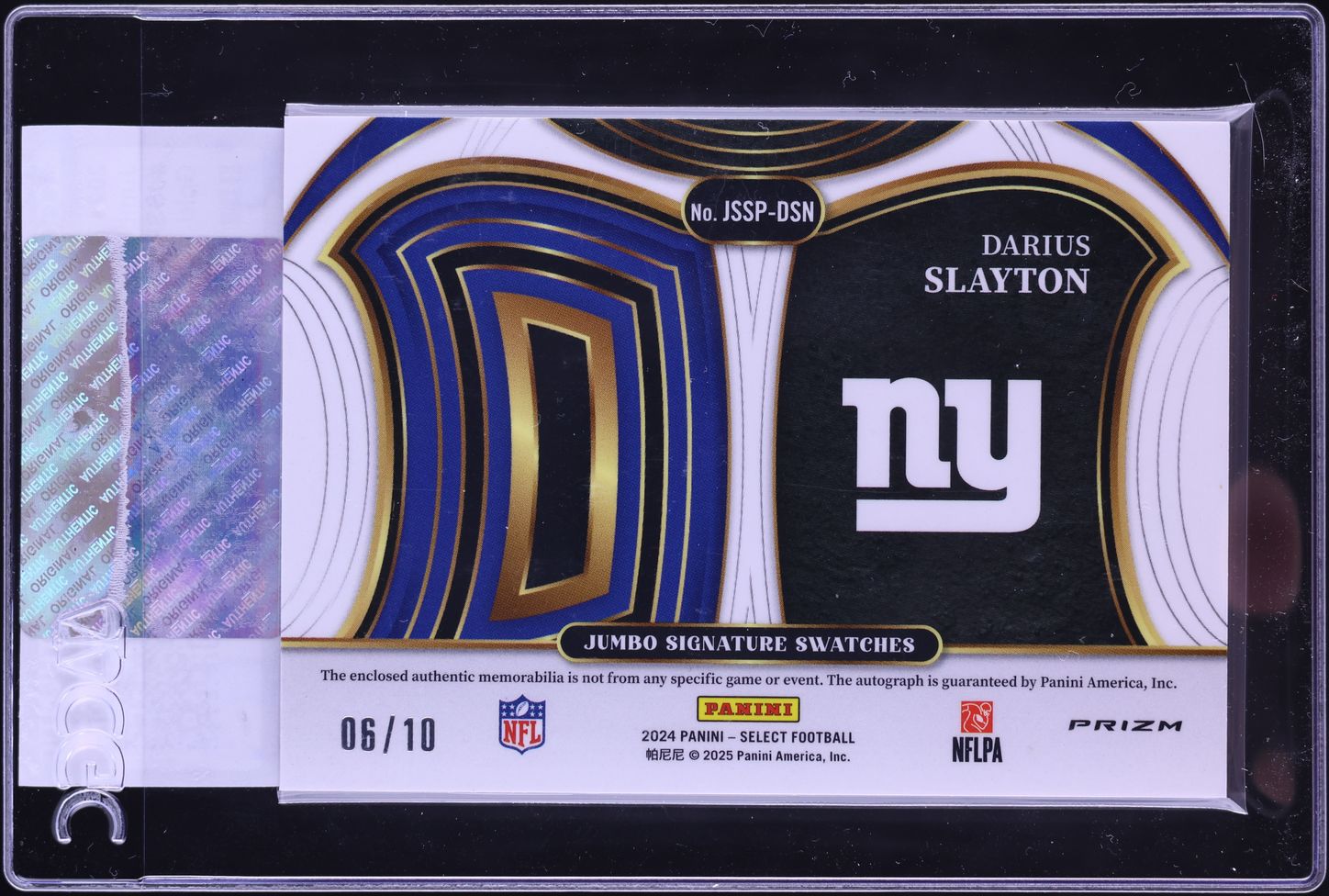 2024 Select Jumbo Signature Swatches Gold Darius Slayton PATCH AUTO /10 ...