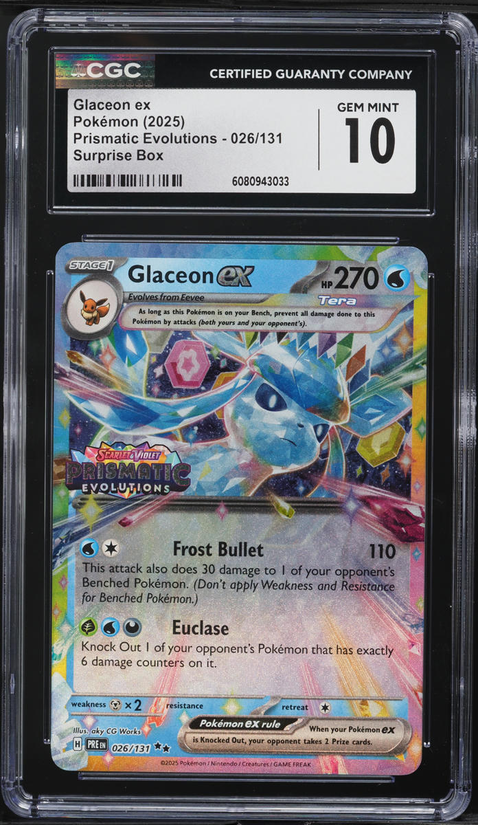 2025 Pokemon Scarlet & Violet Prismatic Evolutions Surprise Box Glaceon ex #26 CGC 10 GEM MINT ...