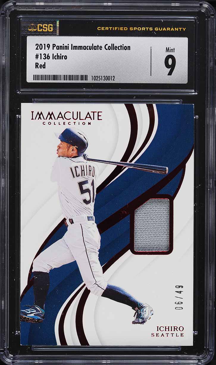 2019 Immaculate Collection Red Ichiro Suzuki PATCH /49 #136 CSG 9 MINT ...