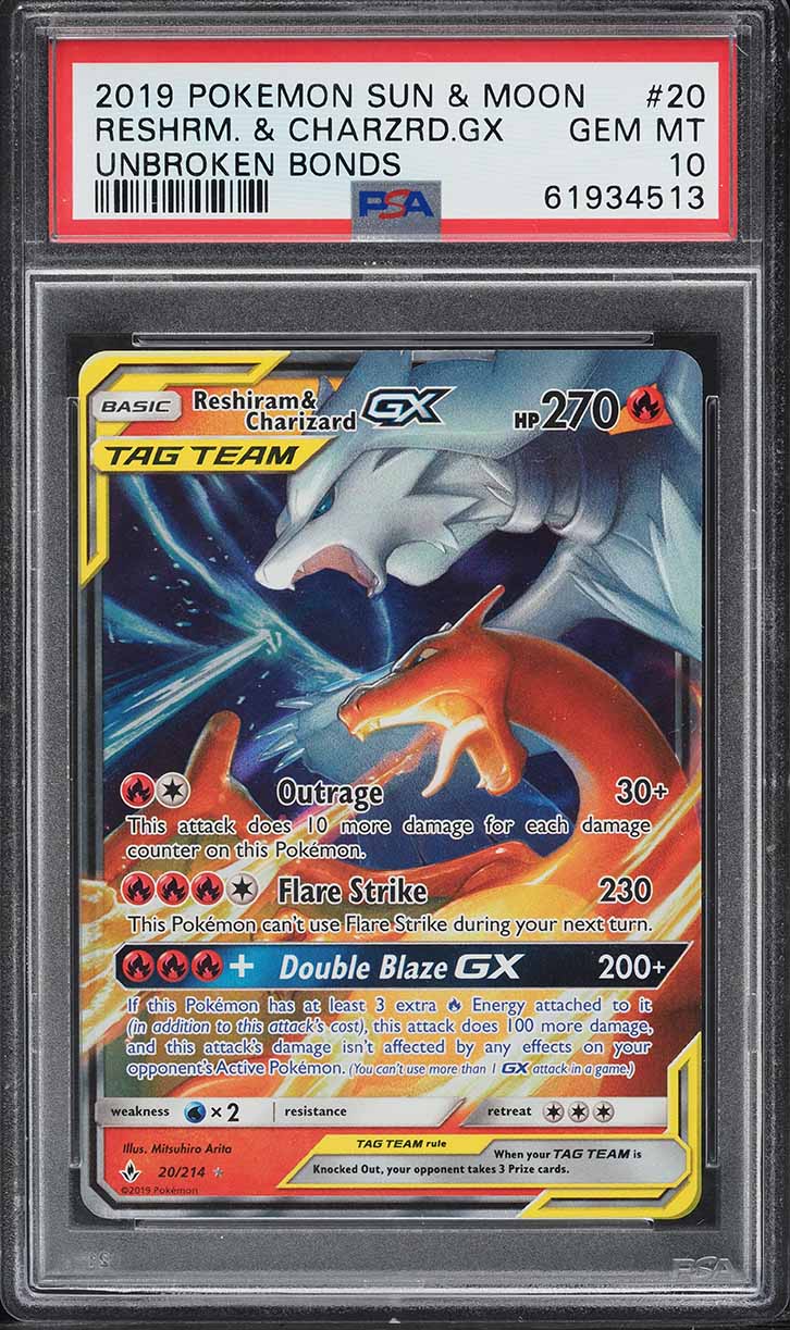 2019 Pokemon Sun & Moon Unbroken Bonds Reshiram & Charizard GX #20 PSA 10 GEM on Fanatics Collect