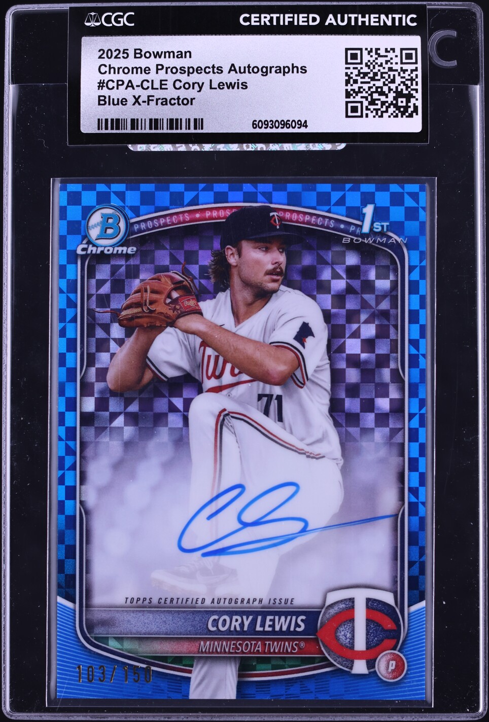 2025 Bowman Chrome Blue Xfractor Cory Lewis PROSPECT AUTO /150 #CPA-CLE ...