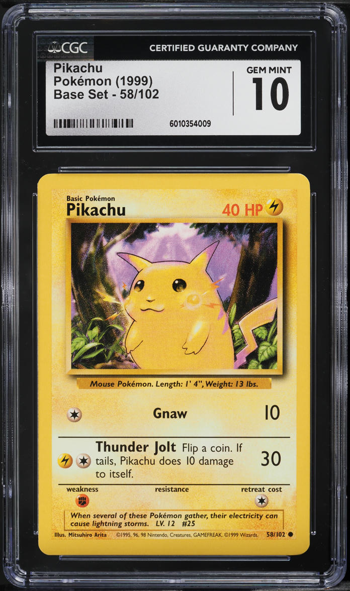 1999 Pokemon Base Set Yellow Cheeks Pikachu #58 CGC 10 GEM MINT on ...