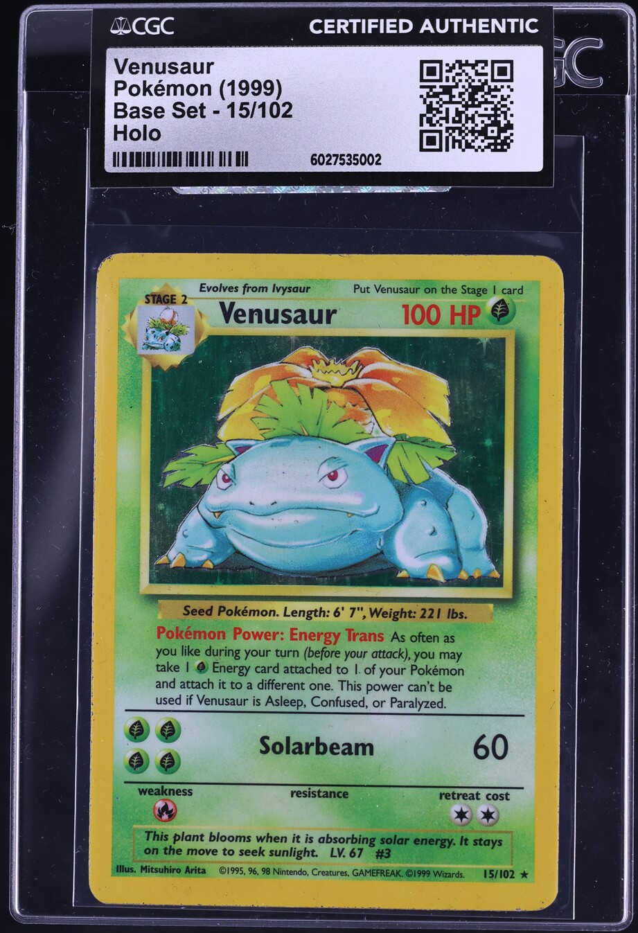 1999 Pokemon Base Set Holo Venusaur #15 CGC AUTH on Fanatics Collect