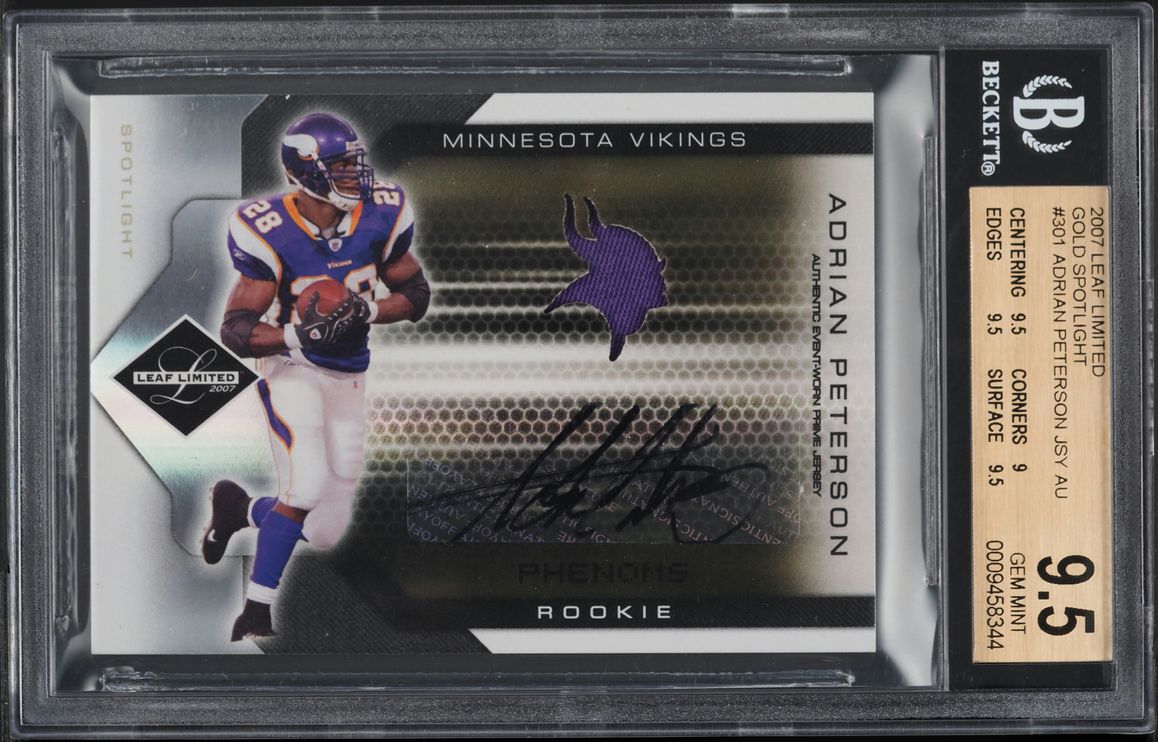 2007 Leaf Limited Gold Spotlight Adrian Peterson ROOKIE PATCH AUTO /25 ...