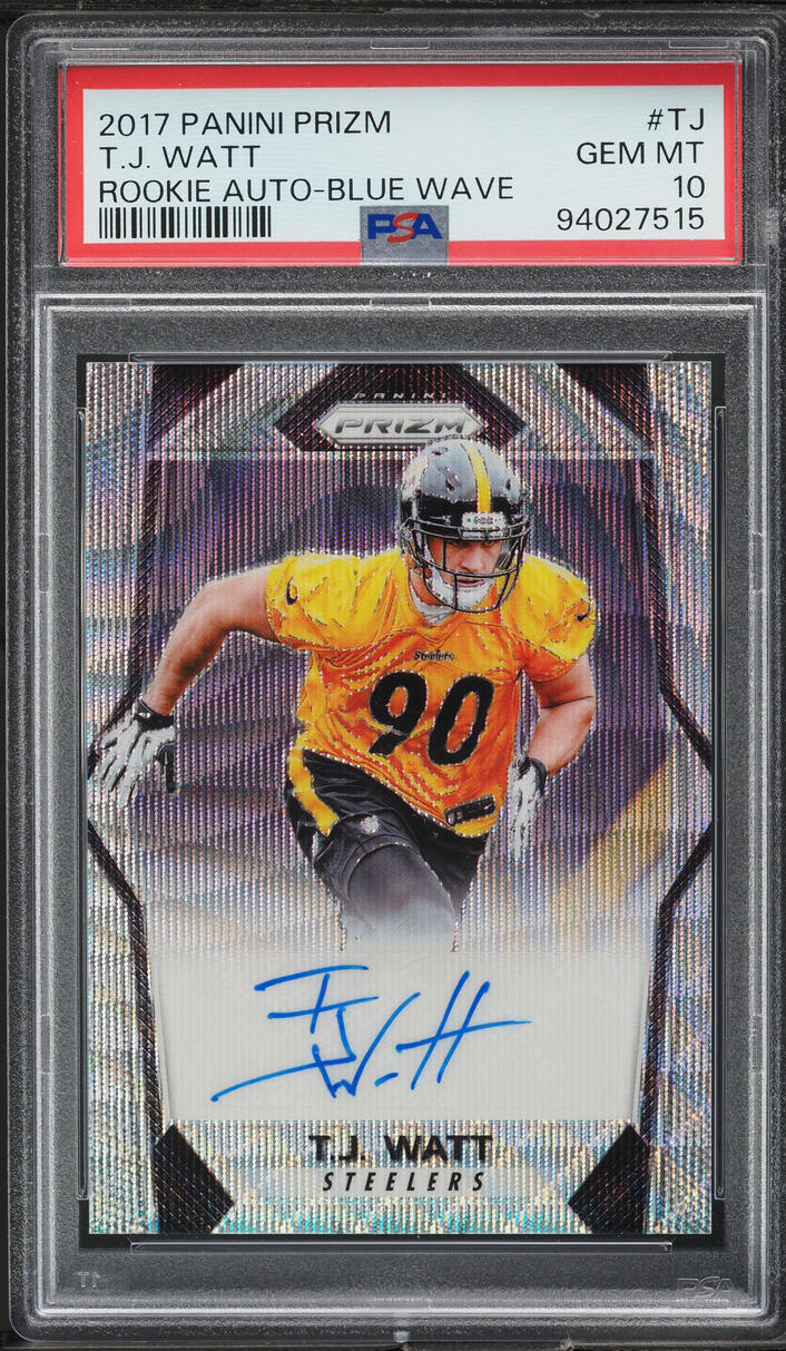 2017 Panini Prizm Blue Wave T.J. Watt ROOKIE AUTO /149 #RA-TJ PSA 10 ...