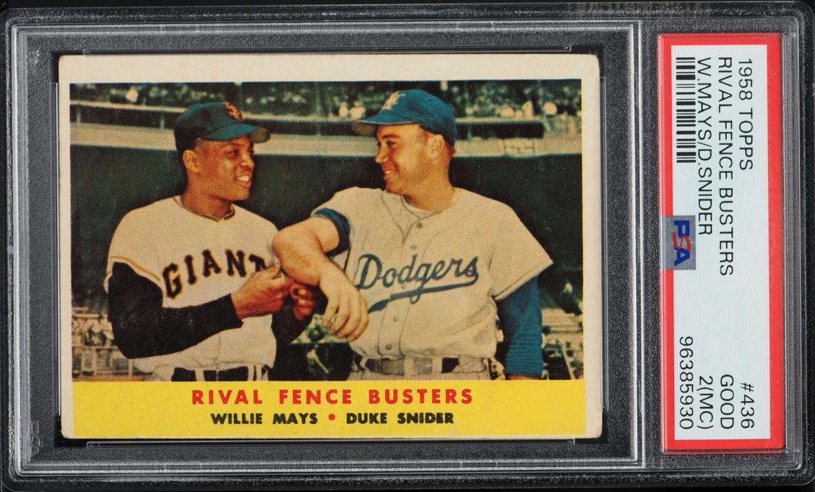 1958 Topps Willie Mays & Duke Snider RIVAL FENCE BUSTERS #436 PSA 2(mc ...