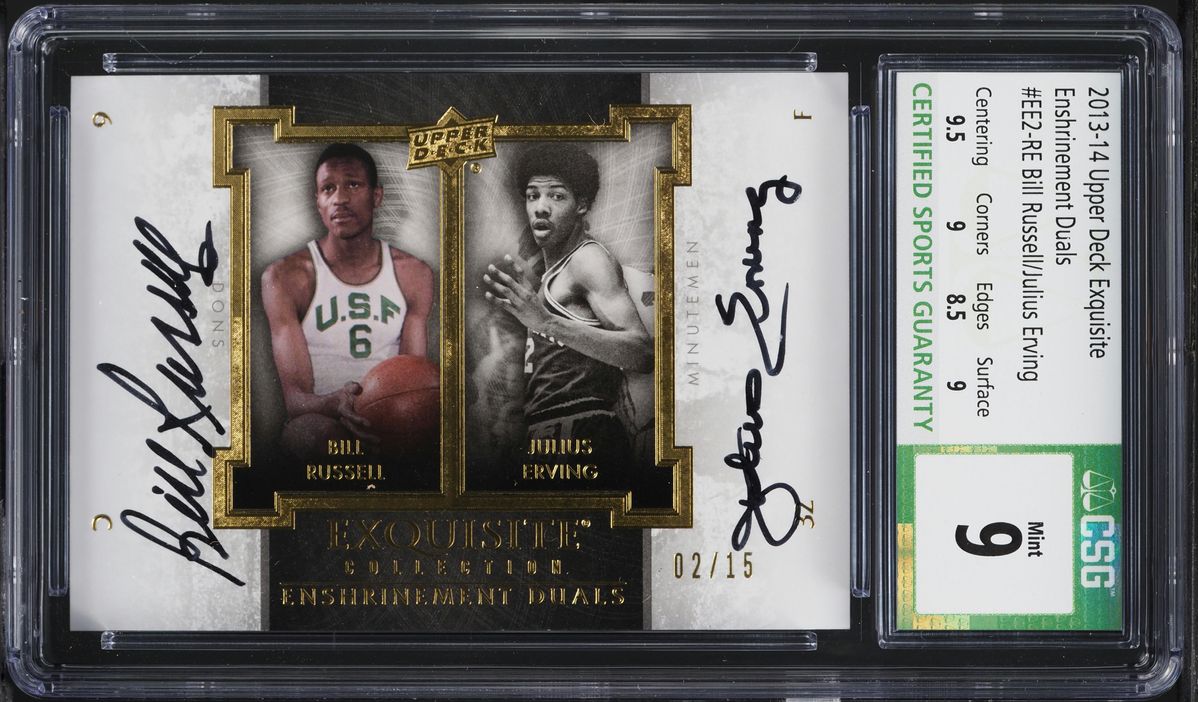 2013 UD Exquisite Enshrinement Bill Russell Julius Erving AUTO /15 CSG ...
