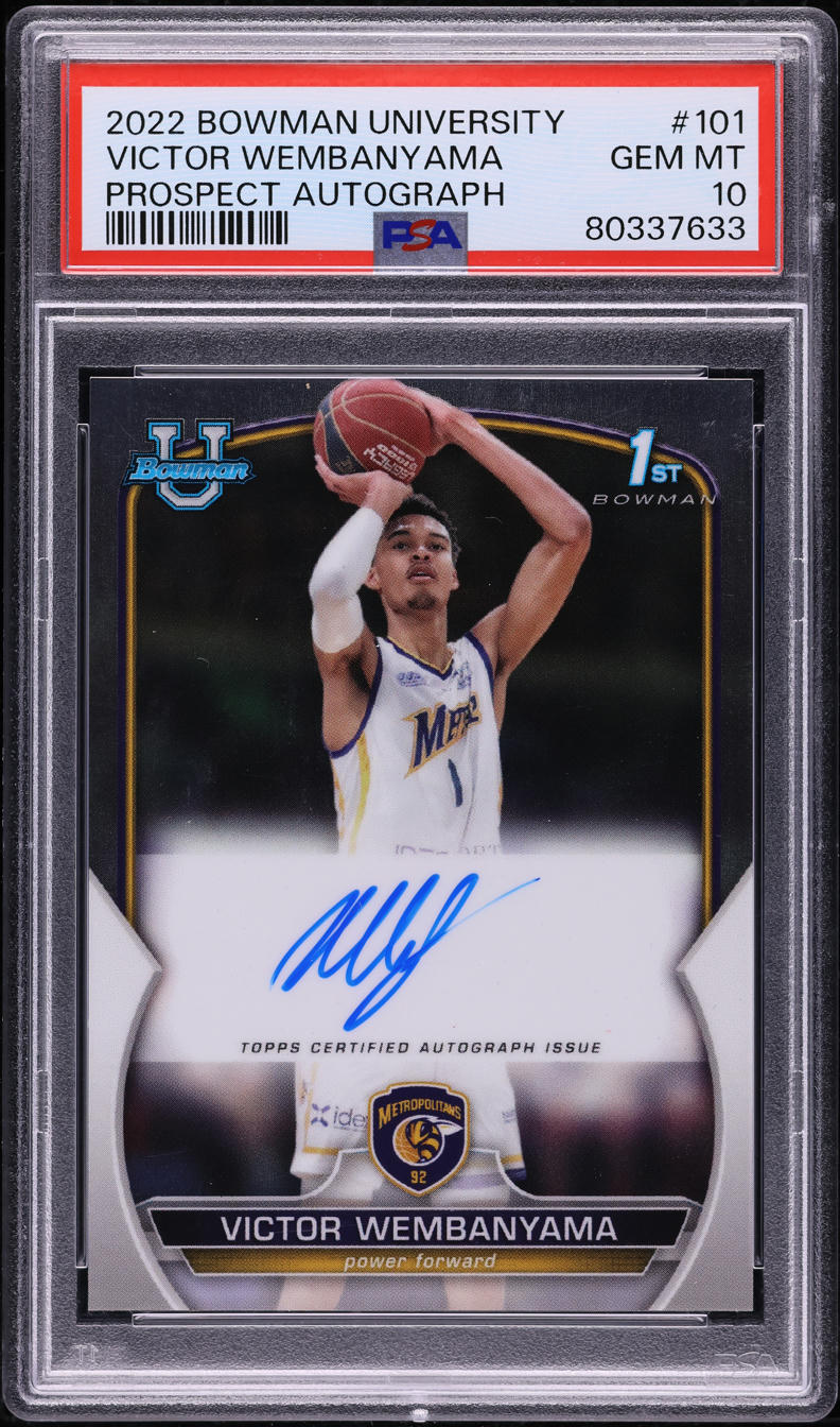 2022 Bowman University Victor Wembanyama ROOKIE AUTO #101 PSA 10 GEM ...