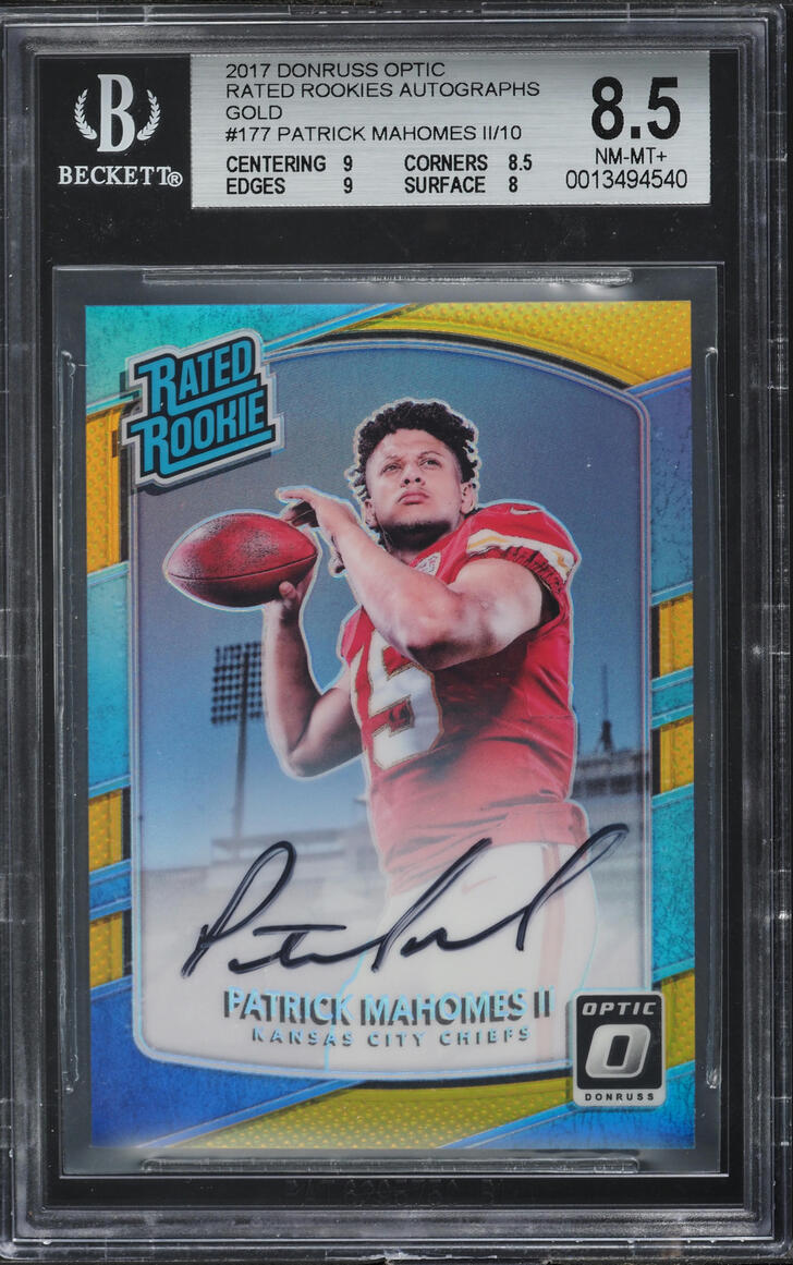 2017 Donruss Optic Gold Patrick Mahomes II ROOKIE AUTO /10 #177 BGS 8.5 ...