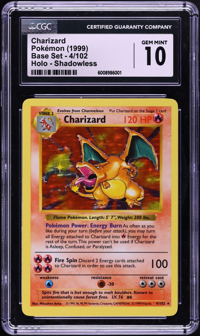 1999 Pokemon Base Set Shadowless Holo Charizard #4 CGC 10 GEM MINT on ...