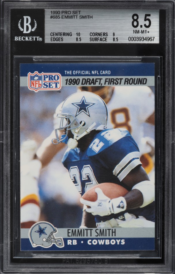 1990 Pro Set Football Emmitt Smith ROOKIE #685 BGS 8.5 NM-MT+ on ...