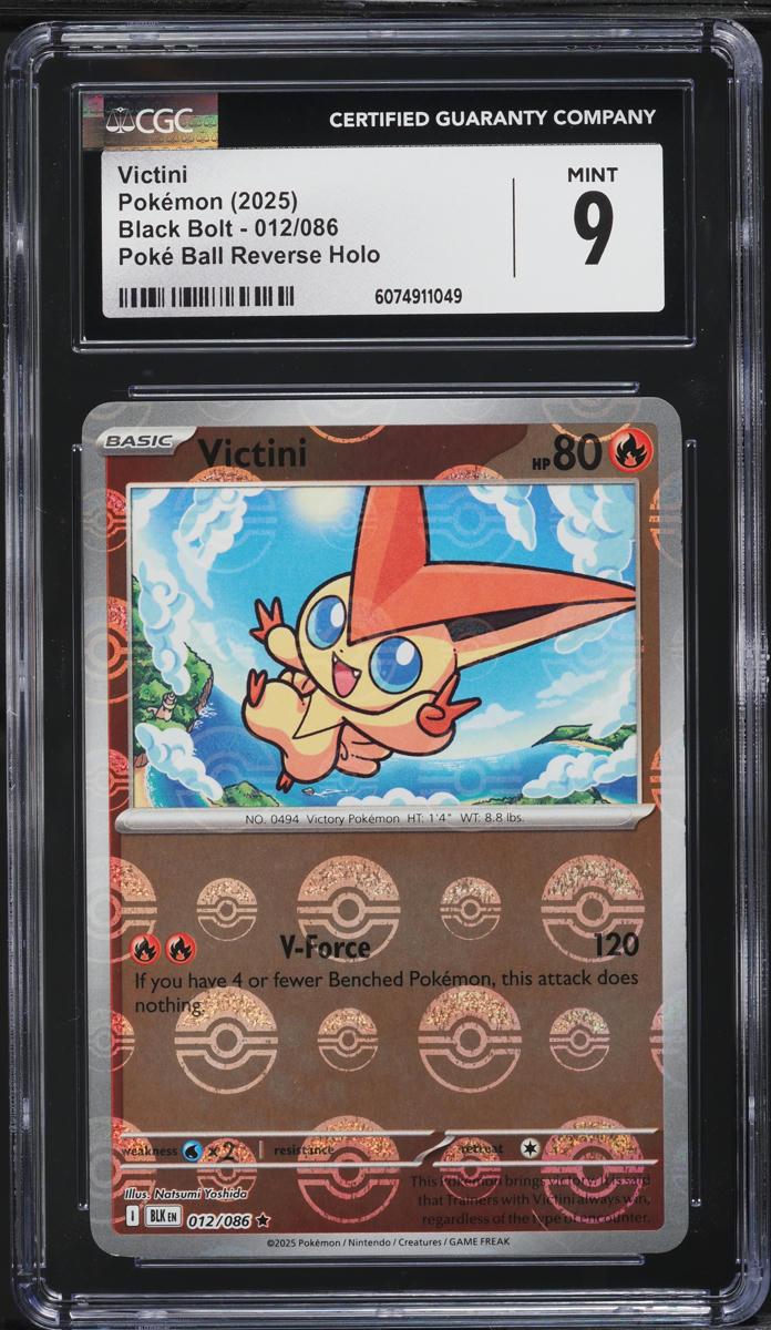 2025 Pokemon SV Black Bolt Poke Ball Reverse Holo Victini #12 CGC 9 ...
