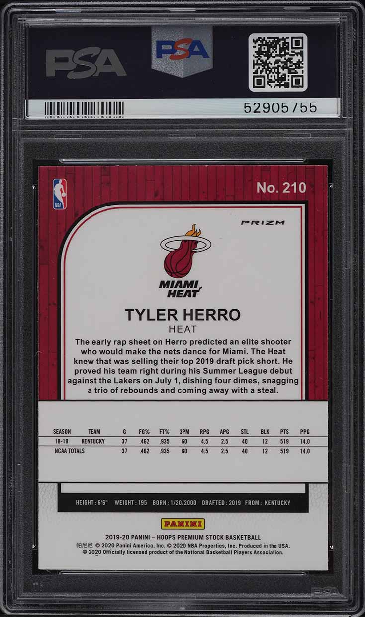 2019 Hoops Premium Stock Pulsar Tyler Herro ROOKIE RC #210 PSA 10 GEM ...