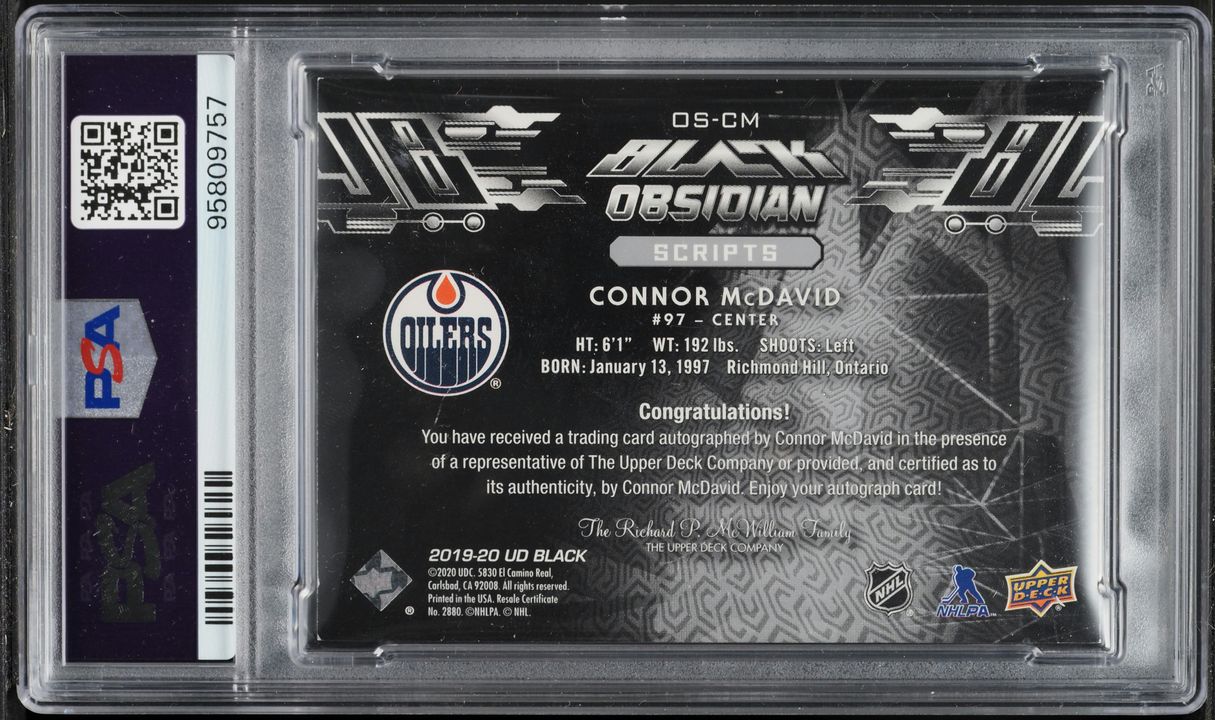 2019 Upper Deck Black Obsidian Scripts Connor McDavid AUTO DNA 9 #OS-CM ...