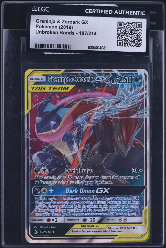 2019 Pokemon Sun & Moon Unbroken Bonds Greninja & Zoroark GX #107 CGC AUTH on Fanatics Collect