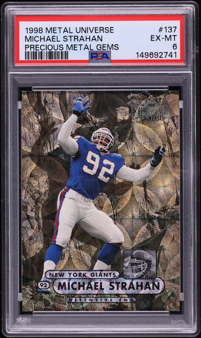 1998 Metal Universe Precious Metal Gems PMG Michael Strahan /50 #137 ...