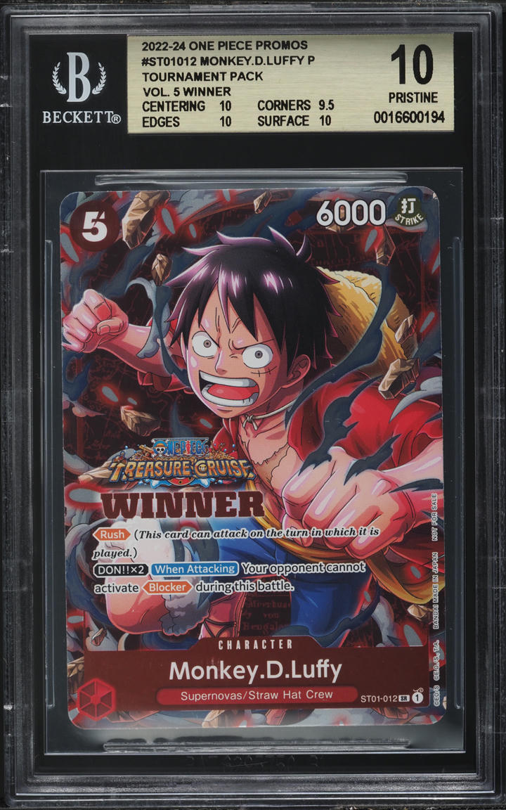 2022 One Piece Promo Tournament Pack Vol 5 Winner Monkey D. Luffy BGS 10 on Fanatics Collect