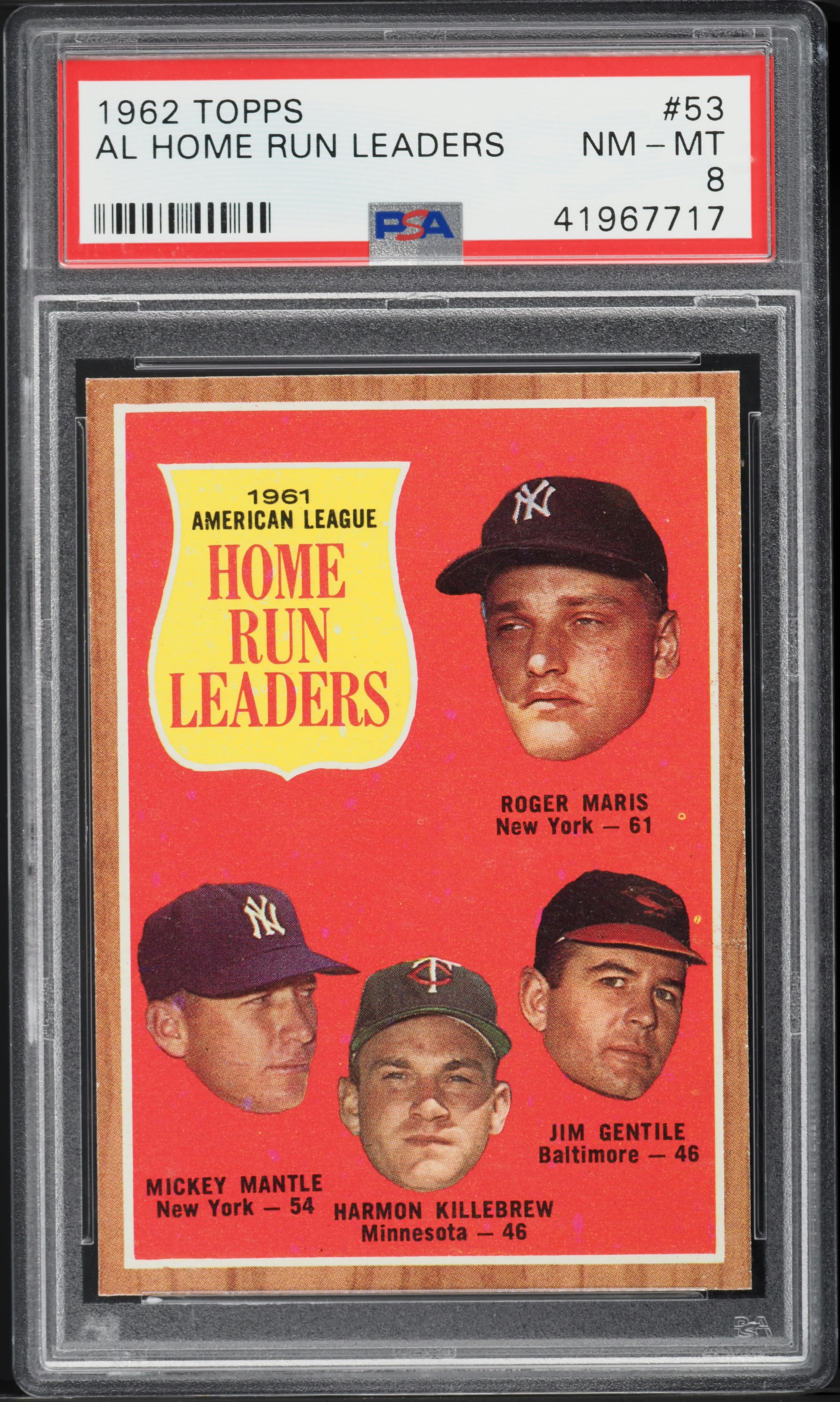 1962 Topps Mickey Mantle Roger Maris AL HOME RUN LDRS #53 PSA 8 NM-MT ...