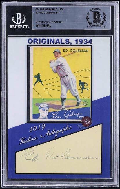 2019 HA Originals '34 Ed Coleman AUTO /11 #28 BAS BGS AUTH on Fanatics ...