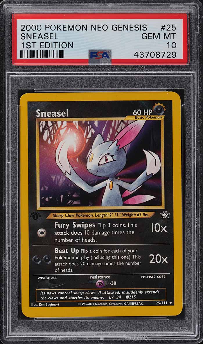 2000 Pokemon Neo Genesis 1st Edition Sneasel #25 PSA 10 GEM MINT on Fanatics Collect