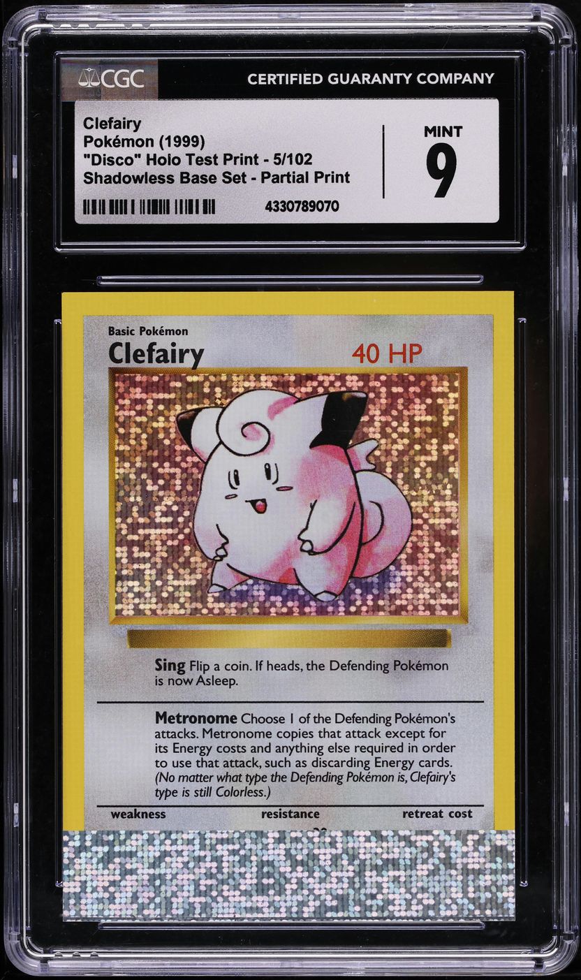1999 Pokemon Base Set Disco Test Shadowless Partial Print Holo Clefairy ...