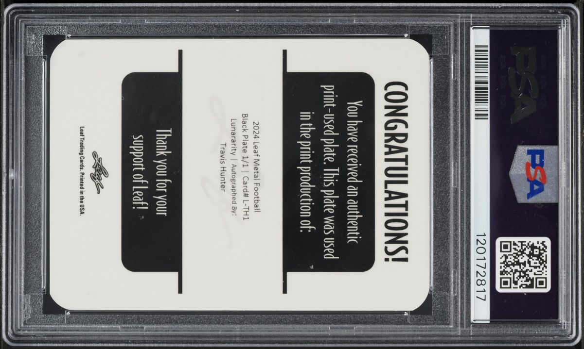 2024 Leaf Metal Lunararity Black Plate Travis Hunter ROOKIE AUTO 1/1 # ...