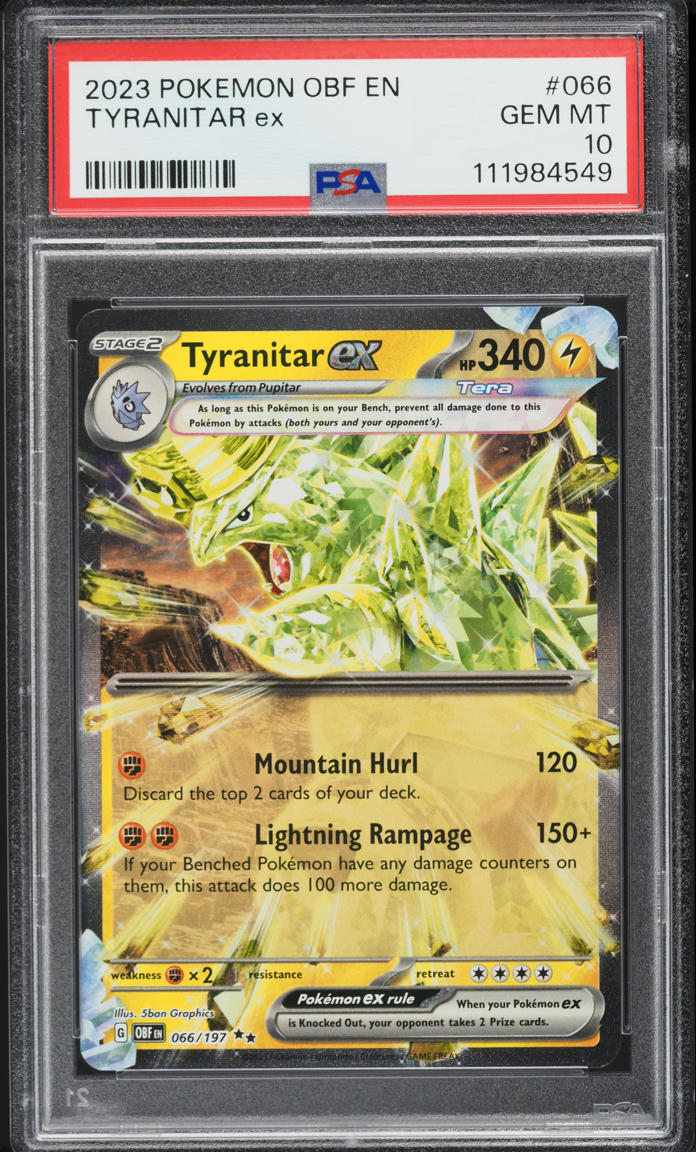 2023 Pokemon Scarlet & Violet Obsidian Flames Holo Tyranitar ex #66 PSA 10 GEM on Fanatics Collect