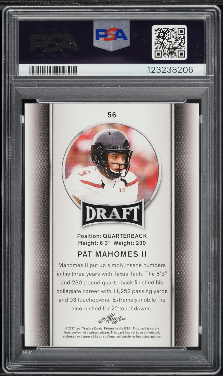 2017 Leaf Draft Patrick Mahomes II ROOKIE #56 PSA 9 MINT on Fanatics ...