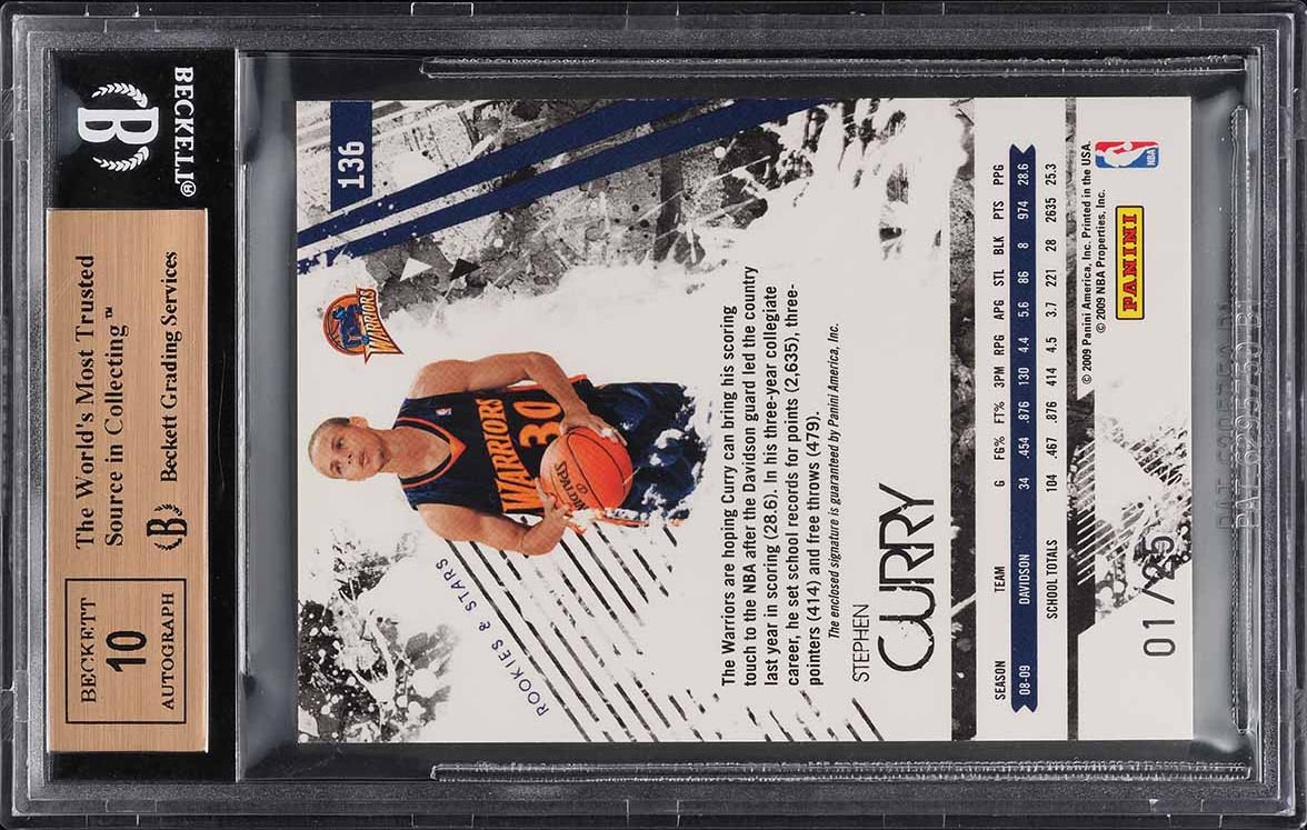 2009 Panini R & S Gold Stephen Curry ROOKIE PATCH AUTO 1/25 #136 BGS 9. ...