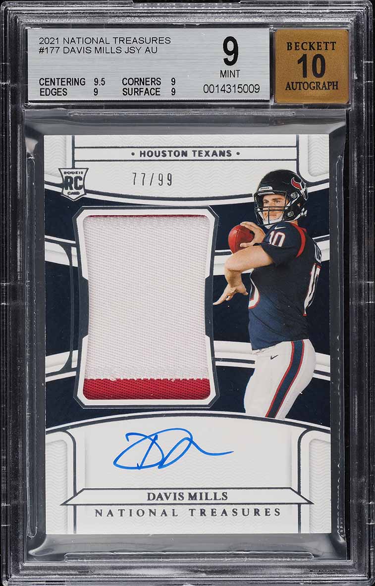 2021 National Treasures Davis Mills ROOKIE PATCH AUTO /99 #177 BGS 9 ...
