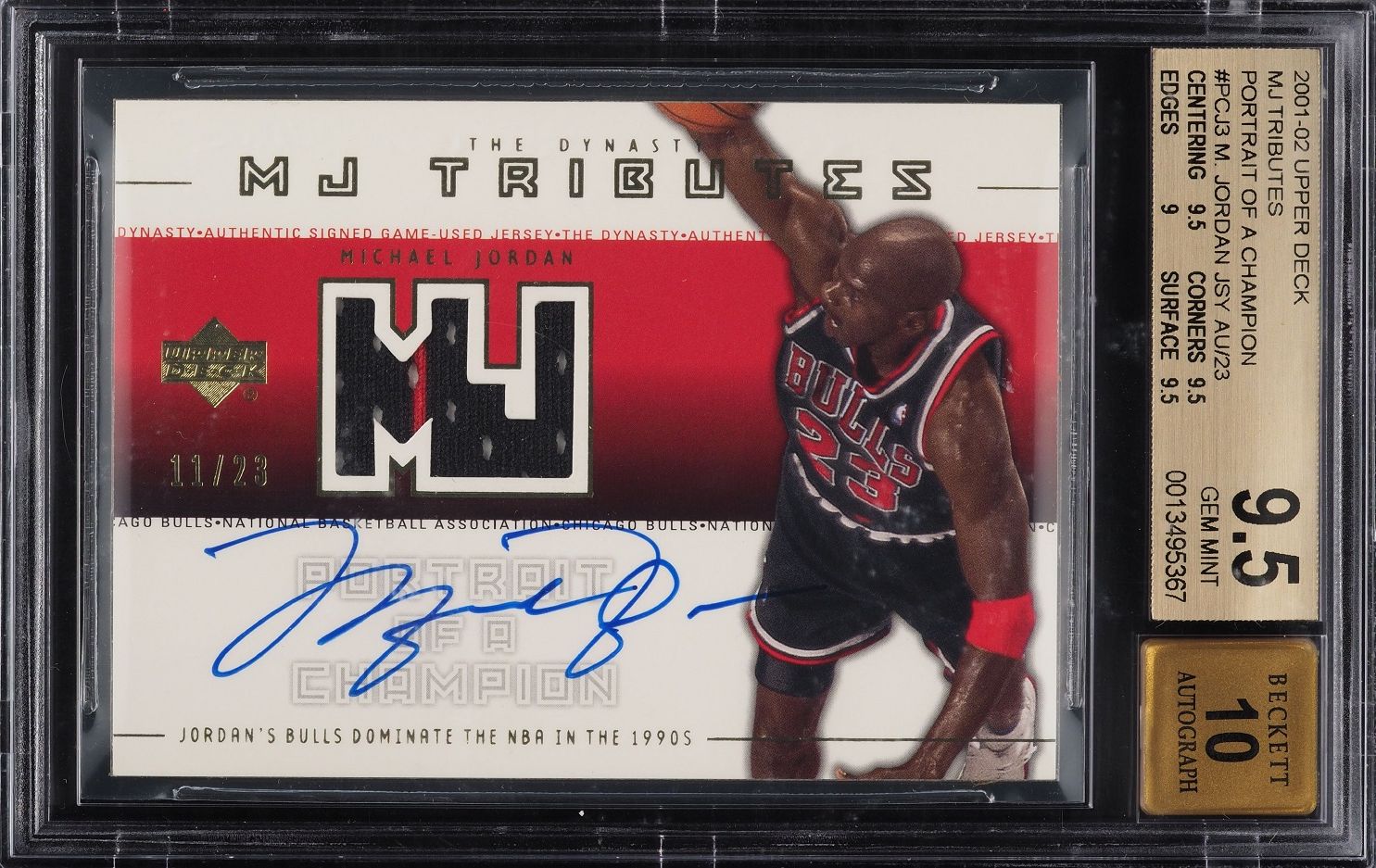 2001 UD MJ Tributes Champion Portrait Michael Jordan PATCH AUTO /23 BGS ...