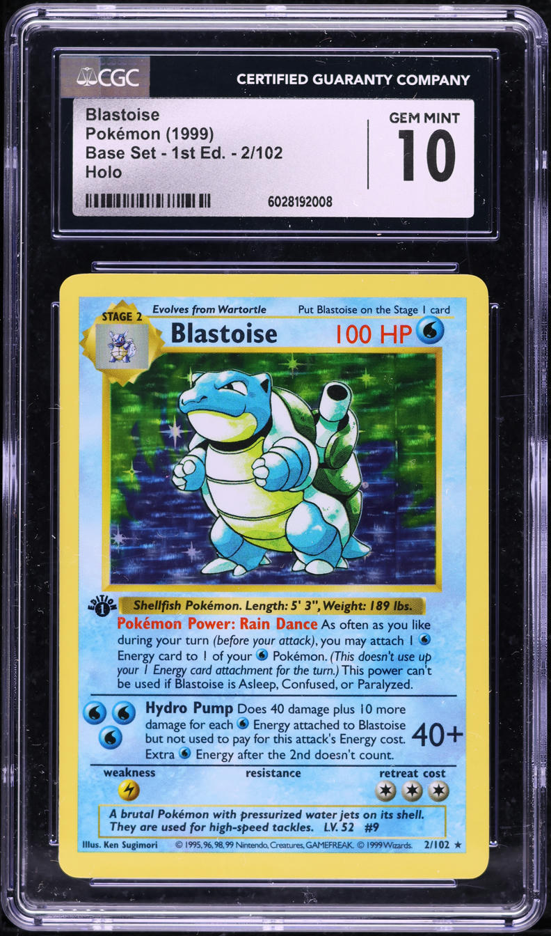 1999 Pokemon Base Set Shadowless 1st Edition Holo Blastoise #2 CGC 10 GEM MINT on Fanatics Collect