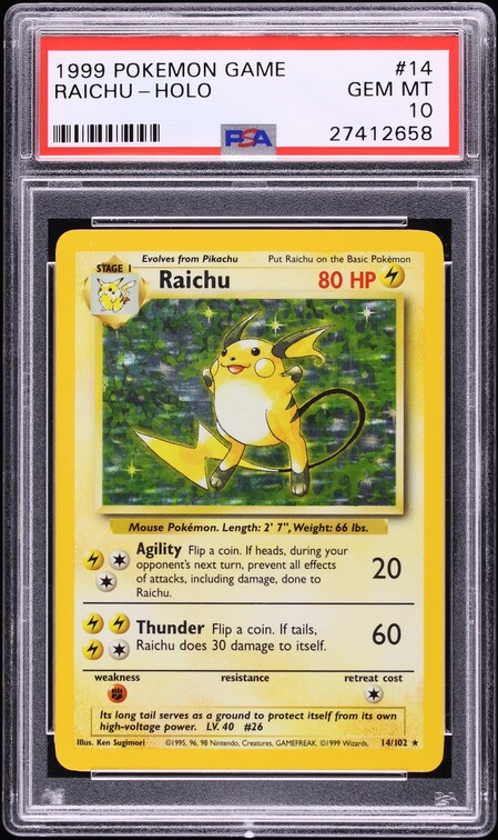 1999 Pokemon Base Set Holo Raichu #14 PSA 10 GEM MINT on Fanatics Collect