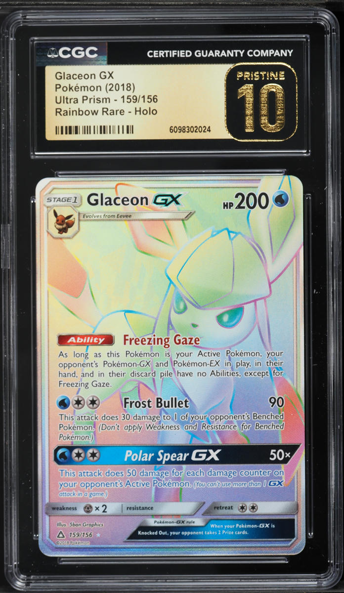 2018 Pokemon Sun & Moon Ultra Prism Rainbow Rare Glaceon GX #159 CGC 10 ...