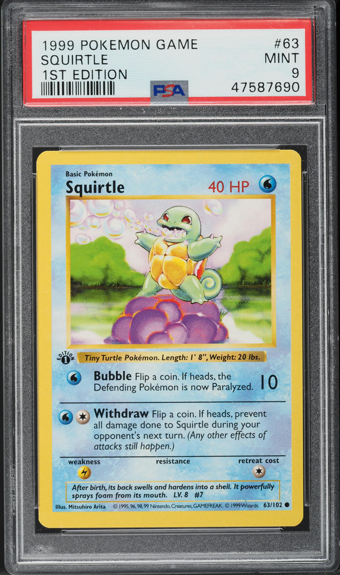 1999 Pokemon Base Set Shadowless 1st Edition Squirtle #63 PSA 9 MINT on ...