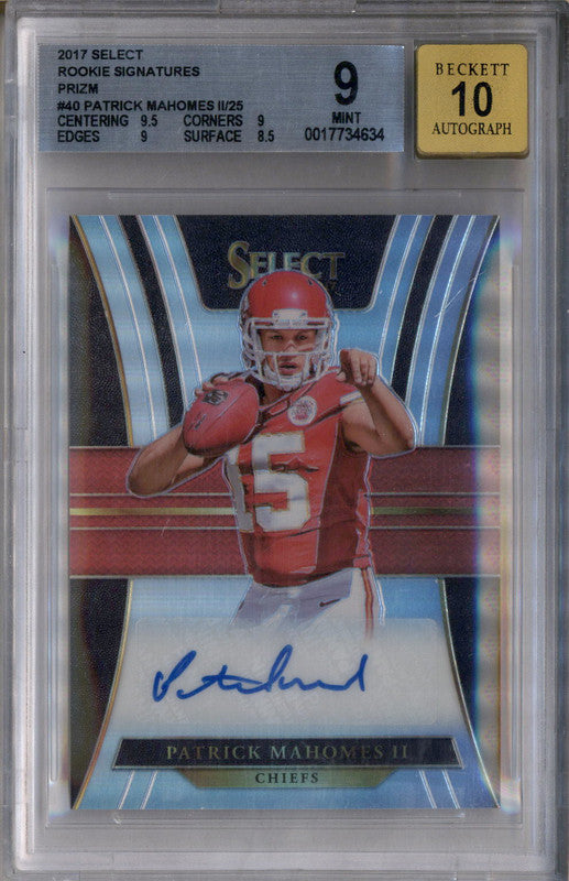2017 Select Rookie Signatures Prizm Patrick Mahomes Autograph RC Auto ...
