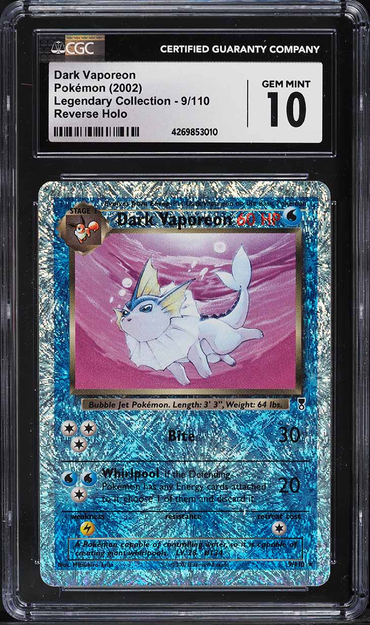 2002 Pokemon Legendary Collection Reverse Holo Dark Vaporeon #9 CGC 10 ...