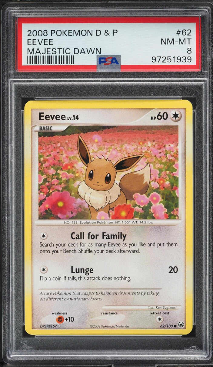 2008 Pokemon Diamond & Pearl Majestic Dawn Eevee #62 PSA 8 NM-MT on ...