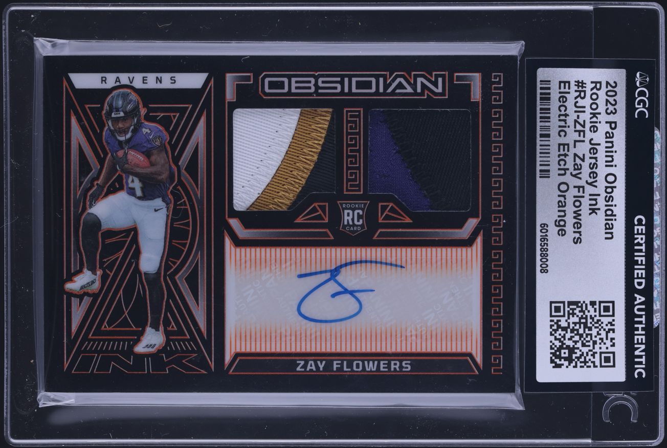 2023 Panini Obsidian Electric Etch Orange Zay Flowers RC PATCH AUTO /49 ...