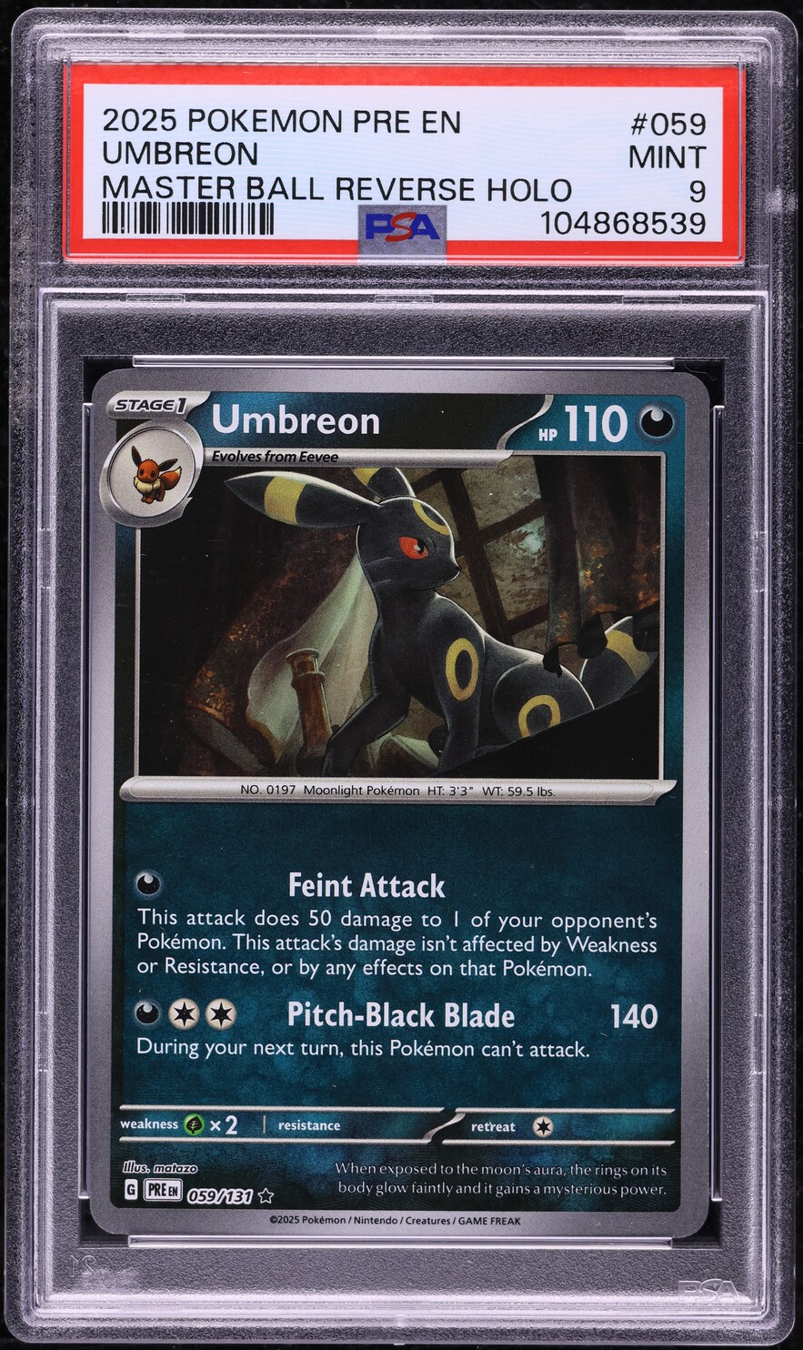 2025 Pokemon SV Prismatic Evolutions Master Ball Holo Umbreon #59 PSA 9 ...